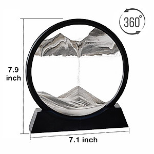 ANXUS Moving Sand Art Picture in Motion Round Glass 3D Deep Sea Sandscape Display Flowing Sand Frame, Sensory Relaxing Desktop Home Office Work Desk Decor (7",Black)