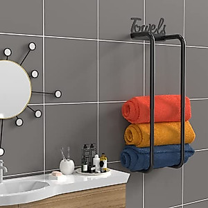 Towel Rack Wall Mounted,Wall Towel Rack for Rolled Towels,Washcloths Bathrobe Storage Shelf Organizer Hand Towels Holder for Bathroom Cloakroom - Black