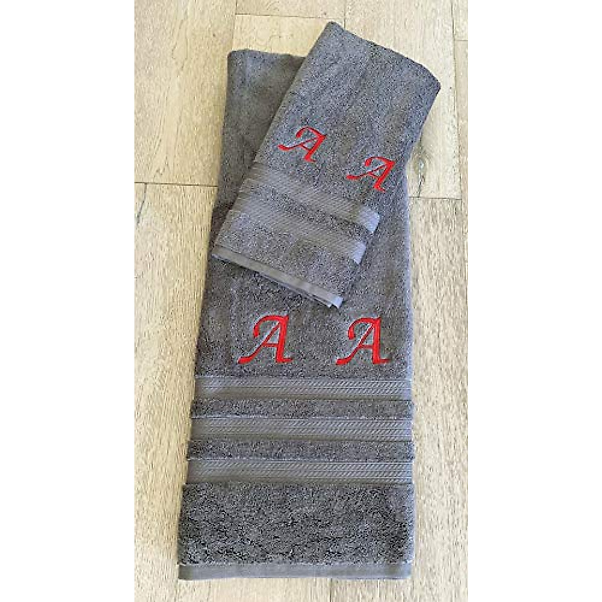 Liberty21 Luxury Embroidered Bath & Hand Towels, 100% Cotton. Custom Monogrammed Personalized Embroidered Towels. Set Includes 1 Bath Towel and 1 Hand Towel. (Grey)