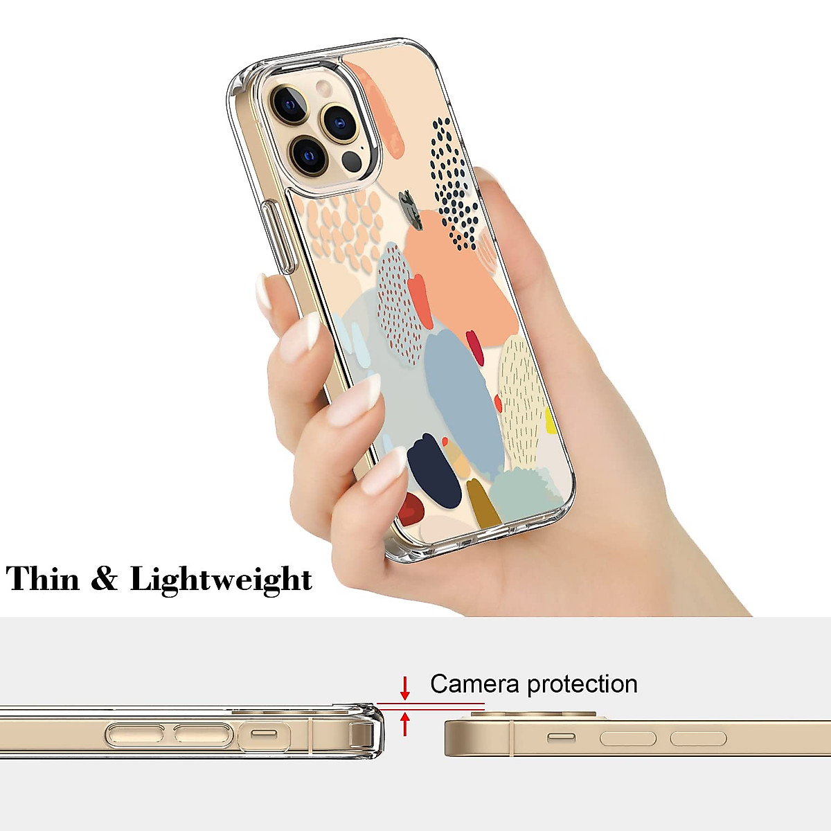 ICEDIO for iPhone 13 Pro Max Case with Screen Protector,Slim Fit Crystal Clear Cover with Fashionable Designs for Girls Women,Protective Phone Case 6.7" Multi-Colored Cactus