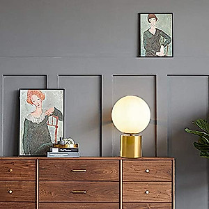 SOTTAE Modern Gold Globe Table Desk Lamp,Vintage Mid Century Round Table Lamp with White Glass Shade Metal Base for Bedroom Bedside Lamp Living Room End Table