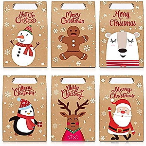 STEFORD Christmas Kraft Paper Gift Boxes,24PCS Christmas Candy Gift Treat Bags for Xmas Party Supplies