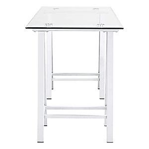 OSP Home Furnishings Middleton 47 Inch Desk with Clear Beveled Glass Top, White Base
