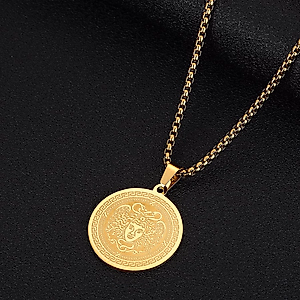 Chereda Greek Gorgon Medusa Necklace For Women Stainless Steel Jewelry Pagan Mythology Statement Necklace Pendants (Gold)