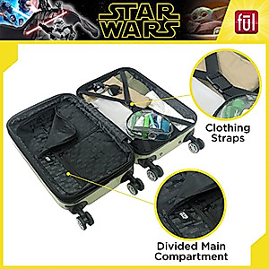 FUL Star Wars The Mandalorian Grogu 22 Inch Rolling Luggage, Hardshell Carry On Suitcase with Spinner Wheels, Multi