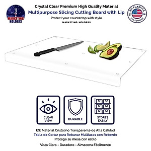 Clear Acrylic Cutting Board 24" x 18" with 1 Inch Lip Countertop Charcuterie Chopping Block and Several Rubber Bumpers by Marketing Holders