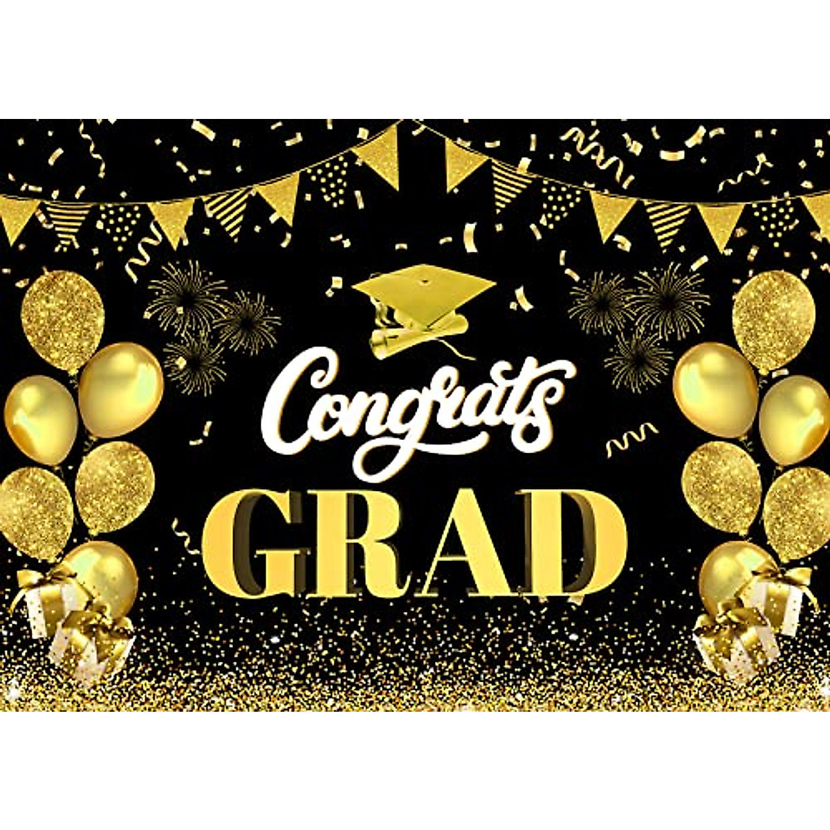 HVEST Congrats Grad Backdrop Black and Gold Balloon Class of 2023 Photography Background for Graduation Party Decorations Graduation Banner Cake Table Decor Photo Booth Props,7x5ft