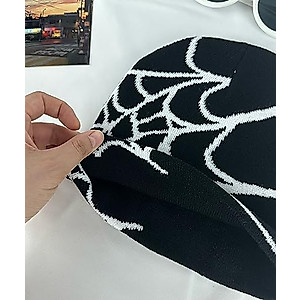 Pooyikoi Y2K Gothic Spider Pattern Wool Acrylic Knitted Hat Women Beanie Winter Warm Beanies Men Casual Skullies Outdoor Black