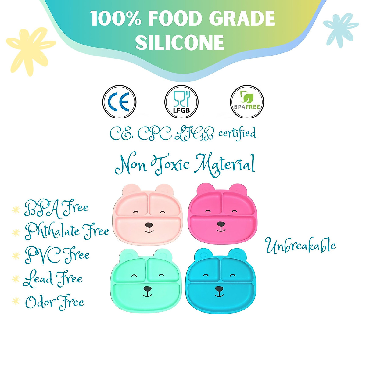 ANKSO Innovations 2 Pack-Silicone Suction Toddler Plates with Lids Divided| Baby Plates with Suction and Lids| BPA Free| Microwave/Dishwasher Safe| Divided Plates for Kids (Blue/Green)