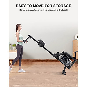 ECHANFIT Water Rowing Machine - Magnetic Rower with Monitor, Device Holder, Adjustable 16 Level Water Resistance, Easy Storage Rowing Machines for Home use