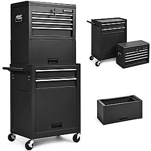 ARLIME 6-Drawer Rolling Tool Chest, Tool Storage Cabinet W/ Sliding Drawers, Detachable Top Box & Locking System, Removable Toolbox Organizer for Garage & Warehouse (Black)