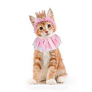 Legendog Cat Bandana for Cats, Princess Cat Costumes for Cats, Cute Lace Dog Bandanas and Cat Crown Accessories for Cats Small Dogs, Pink Outfit for Birthday Party