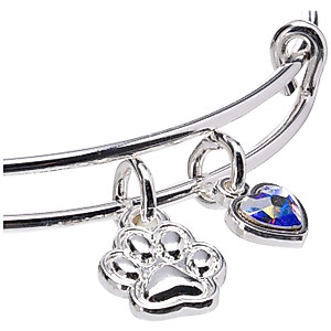 Alex and Ani Tokens Expandable Wire Bangle Bracelet for Women, Paw Print Duo Charm, Shiny Silver Finish, 2 to 3.5 inches