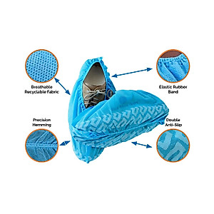 Blue Shoe Guys Premium Disposable Boot & Shoe Covers Booties | 100 Pack | Durable, Non-Slip, Non-Toxic, Water Resistant, Recyclable Protectors for Indoor & Outdoor | Large Size Fits Most Shoes