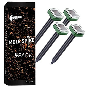 Exterminators Choice Ultrasonic Mole Spikes to Rid Lawns & Gardens of Rodents - 4 Pack - Solar Powered Rodent Repeller is an Energy Saving and Humane Pest & Gopher Repellent - Mole Repellent