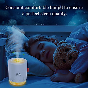 FoPcc 500ml Portable Humidifier, Mini Cool Mist Humidifier with Night Light, USB Personal Humidifier Auto Shut-Off, Ultra-Quiet, 2 Spray Modes, Suitable for Home Baby Bedroom Office Travel (White)