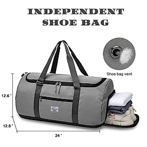 Lyweem 60L Duffle Bag for Men Travel Duffel Bag Large Size for Women Weekender Overnight with Shoes Compartment Multifunctional Gym Bags, Gray