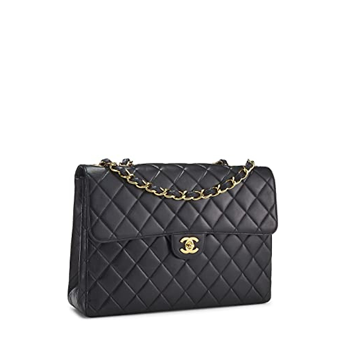 CHANEL, Pre-Loved Black Quilted Lambskin Half Flap Jumbo, Black