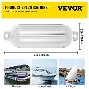 Vevor Boat Fender 8.5 x 27 Inches，Ribbed Twin Eyes Boat Fender Pack of 4 and Pump to Inflate (White, 8.5 x 27 inches) : Sports & Outdoors