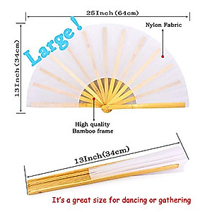 Amajiji Large Folding Fans, Rave Festival Accessories for Men/Women, Chinese Japanese Hand Fan Gift Fan Drag Queen Fan Performance Fan Dance Fan (White)