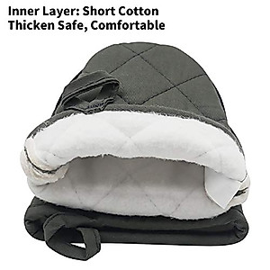 1 Pair Short Oven Mitts, Heat Resistant Silicone Kitchen Mini Oven Mitts for 500 Degrees, Non-Slip Grip Surfaces and Hanging Loop Gloves, Baking Grilling Barbecue Microwave Machine Washable (Gray)
