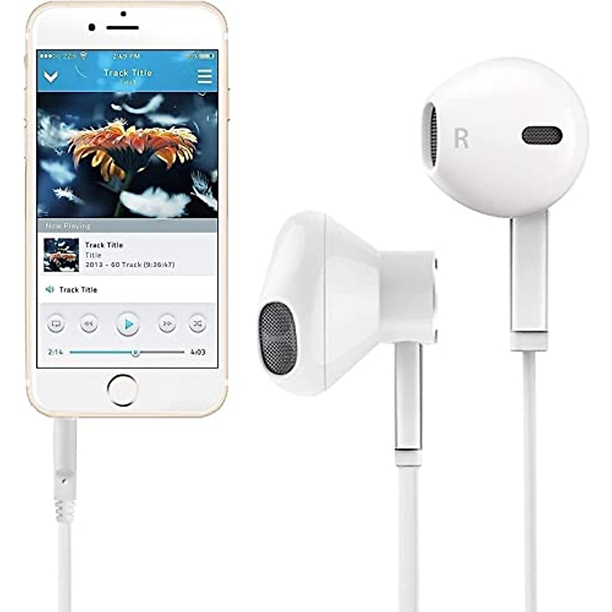 ARC Wired Earbuds in-Ear Headphones, Earphones with Microphone, Slide Volume Control Noise Isolation Ear Buds Ear Tips, 3.5mm Jack for iPhone, iPad, Samsung, Computer, Laptop, Gaming, Sports - White