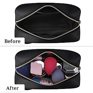 Makeup Bag 2 Pcs Cosmetic Bag Waterproof Large Make Up Bag for Travel Bow-Knot Storage Bag Portable Cosmetic Pouch Makeup Brush Organizer Toiletry Case for Women and Girls Black