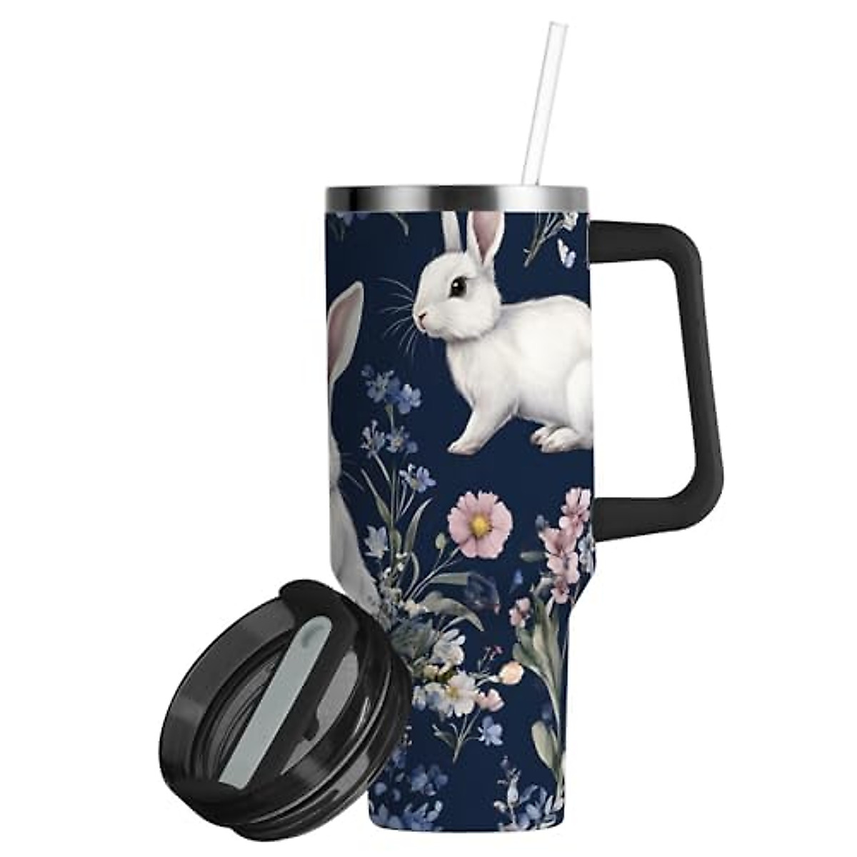 Bokkoy Cute Rabbits 40 oz/30 oz Tumbler with Handle and Straw Stainless Steel Tumbler with Lid Reusable Vacuum Insulated Cup