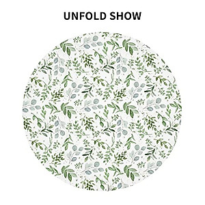 Spring Floral Teal Sage Green Tablecloth Round 60 Inch Watercolor Eucalyptus Leaf Round Table Cloth Wrinkle Resistant Washable Table Cover for Kitchen Dining Room Holiday Party Picnic Patio