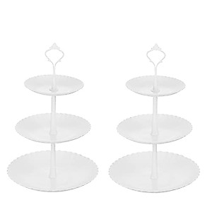 Plastic Cupcake Stands, 3 Tier Cupcake Stand, Dessert Tower Tray for Tea Party, Baby Shower and Wedding (2 Pack, Shell Style)