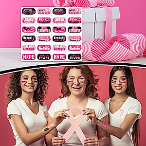 Landhoow 240 Pcs Breast Cancer Awareness Face Tattoos Bulk Pink Ribbon Temporary Tattoo Glitter Eye Body Tattoo Stickers and Decals for Breast Cancer Awareness Party Supply
