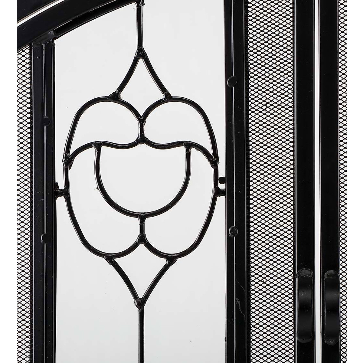 Plow & Hearth Metal Fireplace Screen Glass Floral Black | 44" W x 33" H | 2 - Door | Spark Guard Indoor Grate | Iron Fire Place Cover | Wood Burning Stove Decorative Accessories