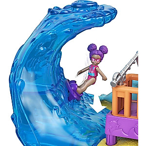 Polly Pocket Pollyville Playset, Sunshine Beach with Micro Doll, Seal Figure, Flamingo Toy Boat & Accessories