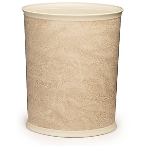 Stephanie Imports Made in USA Faux Beige Leather 5-Gallon Sleek and Stylish Vinyl Waste Basket (10.25” X 12.5”)