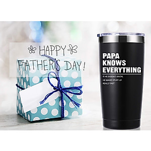 momocici Papa Knows Everything 20 OZ Tumbler.Dad Gifts from Daughter,Son,Wife.Birthday Gifts,Christmas Gifts for New Dad,Father,Husband,Men Travel Mug(Black)