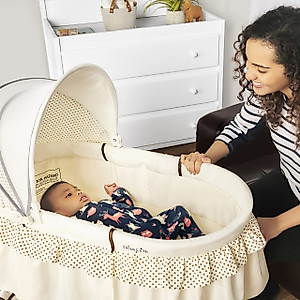 Dream On Me Lacy Portable 2-in-1 Bassinet & Cradle in Cream, Lightweight Baby Bassinet with Storage Basket, Adjustable and Removable Canopy