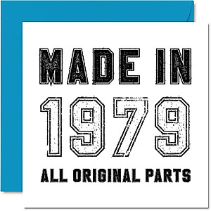 45th Birthday Card for Men Women Him Her - Made in 1979 All Original Parts - Funny Forty-Five Birthday Card for Dad Mom Brother Sister Uncle, 5.7 x 5.7 Inch Humor Greeting Cards