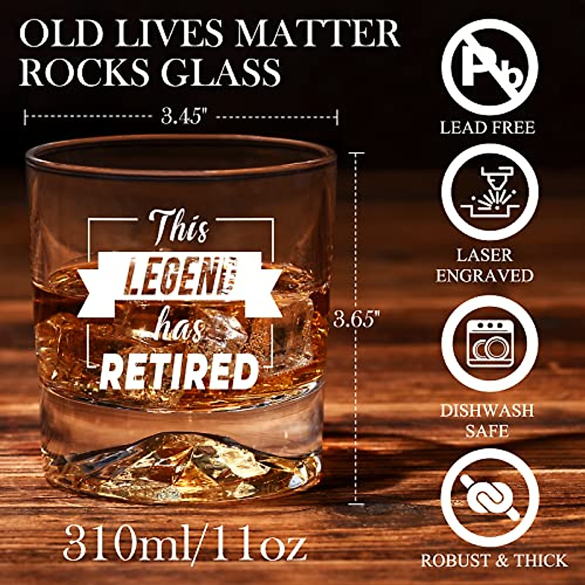 Retirement Gifts for Men Dad, The Legend Has Retired Whiskey Glass, Funny Gag Gift for Christmas, Happy Retired Gifts for Him, Husband, Coworkers, Bourbon Scotch Gift Ideas, Unique Stocking Stuffers