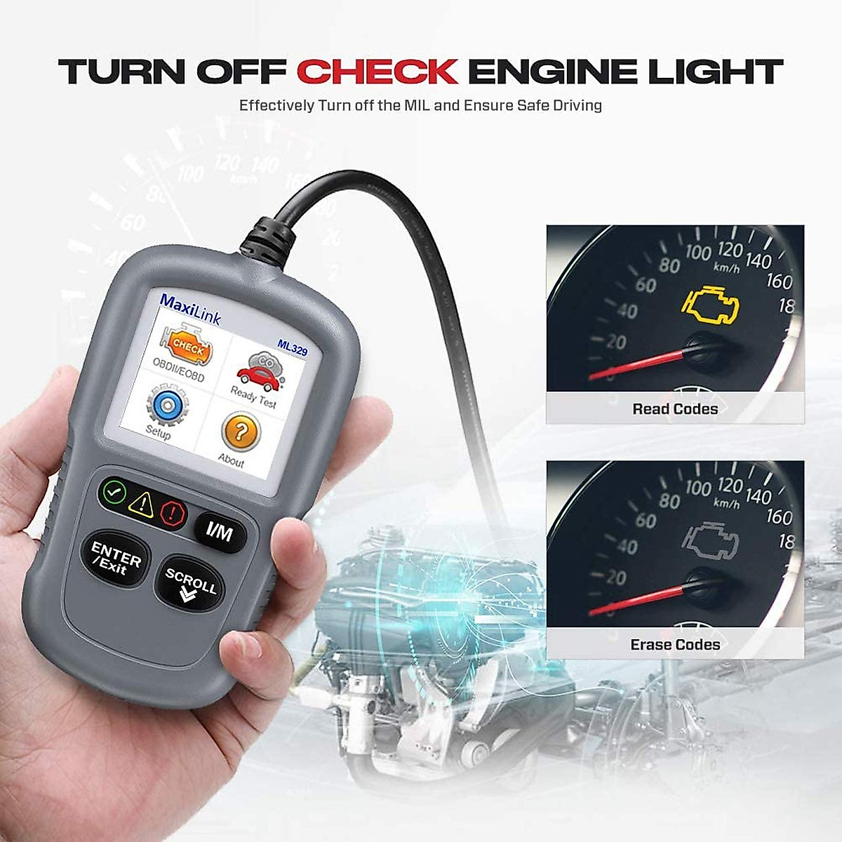 Autel ML329 OBD2 Scanner Advanced Version of AL319 Code Reader AutoVin Function Engine Fault CAN Scan Tool with Patented One-Click I/M