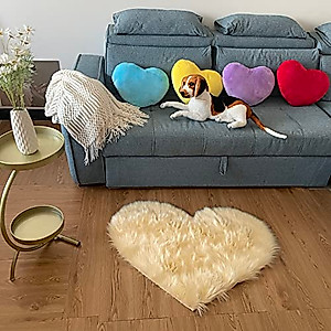Wolf Prospect Thick Soft Fluffy Heart Shaped Rug, Faux Sheepskin Fur Rug, 2.3X3 Feet Shaggy Area Rugs for Bedroom, Living Room, Sofa, Floor Mat (Light Yellow)