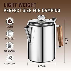 MEREZA Coffee Percolators Stovetop for Camping, Percolator Coffee Pot Camping Stovetop Stainless Steel Camping Coffee Maker Outdoors Home 9 Cup No Aluminum & Plastic Fast Brew
