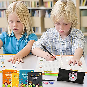 XQIANWJ 4 Pack Large Magic Practice Copybook for Kids,Reusable Handwriting Workbook,Grooves Calligraphy Practice Copubook,Auto Disappearing Ink Pen,Pen Control Writing Skill Practice For Beginner