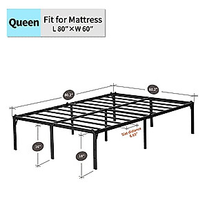 Veezyo Metal Bed Frame Queen - 18 Inch Black Metal Platform Bed Frame, Easy Assembly with Large Storage Space, 3,500lbs Heavy Duty, No Box Spring Needed (Queen)