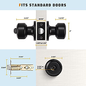 KNOBWELL 6 Pack Matte Black Door Knob Privacy Locking Door Knob, Bedroom/Bathroom Door Knobs with Lock Interior Use