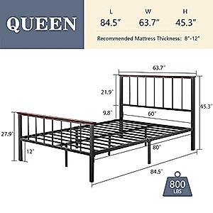 Allewie Heavy Duty Queen Size Platform Bed Frame with Headboard, Metal Slats Support Mattress Foundation, No Box Spring Needed, Under Bed for Storage, Easy Assembly, Noise-Free, Black