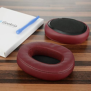 Geekria QuickFit Protein Leather Replacement Ear Pads for Skullcandy Venue Wireless ANC Headphones Earpads, Headset Ear Cushion Repair Parts (Deep Red)