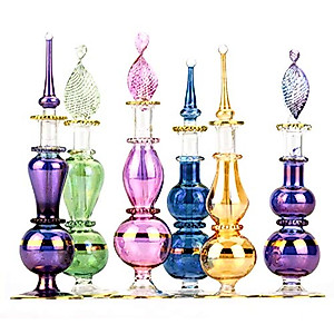 NileCart Egyptian Perfume Bottles Set Of 6 Size 4” mouth-blown with handmade golden Egyptian decoration for Perfumes & Essential Oils.