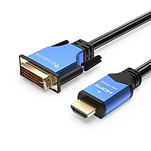 BlueRigger HDMI to DVI Cable (6FT, High-Speed, Bi-Directional Adapter Male to Male, DVI-D 24+1, 1080p, Aluminum Shell) - Compatible with Raspberry Pi, Roku, Xbox One, PS5/PS4/PS3, Graphics Card