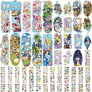 EMOME Full Half Tattoo Sleeves for Kids,66 Sheets Kids Tattoos Temporary for Girls Boys,Space Donut Mermaid Themed Fake Tattoos Stickers for Kids Party Favors Supplies