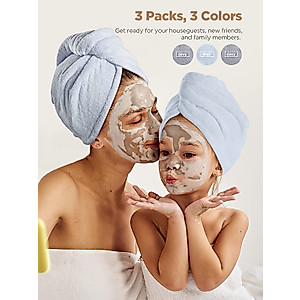 Hicober Microfiber Hair Towel, 3 Packs Hair Turbans for Wet Hair, Drying Hair Wrap Towels for Curly Hair Women Anti Frizz(Grey,Blue,Grey)